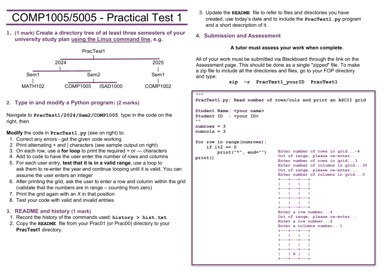 COMP1005/5005 Practical Test 1: Linux & Python