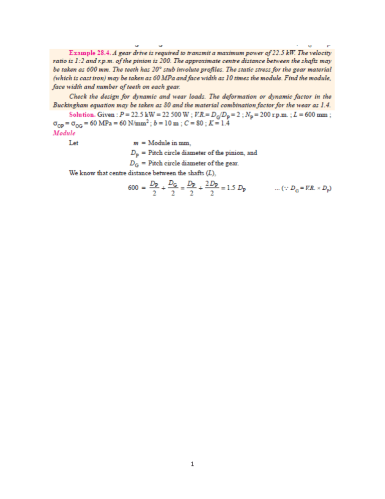 Gear Drive Design Example: Module Calculation