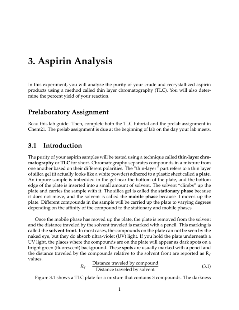 Aspirin Analysis Lab: TLC & Percent Yield
