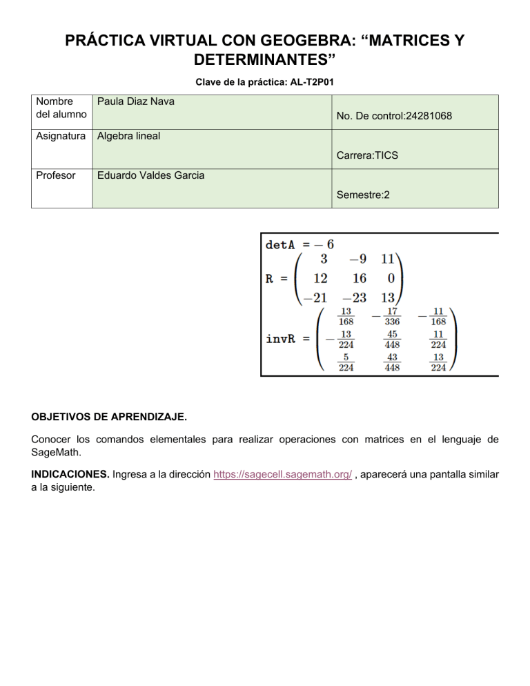 Práctica de Matrices y Determinantes con SageMath