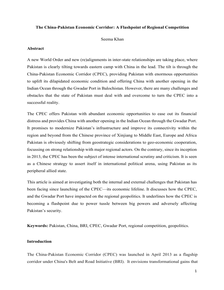 CPEC: China-Pakistan Economic Corridor & Regional Competition