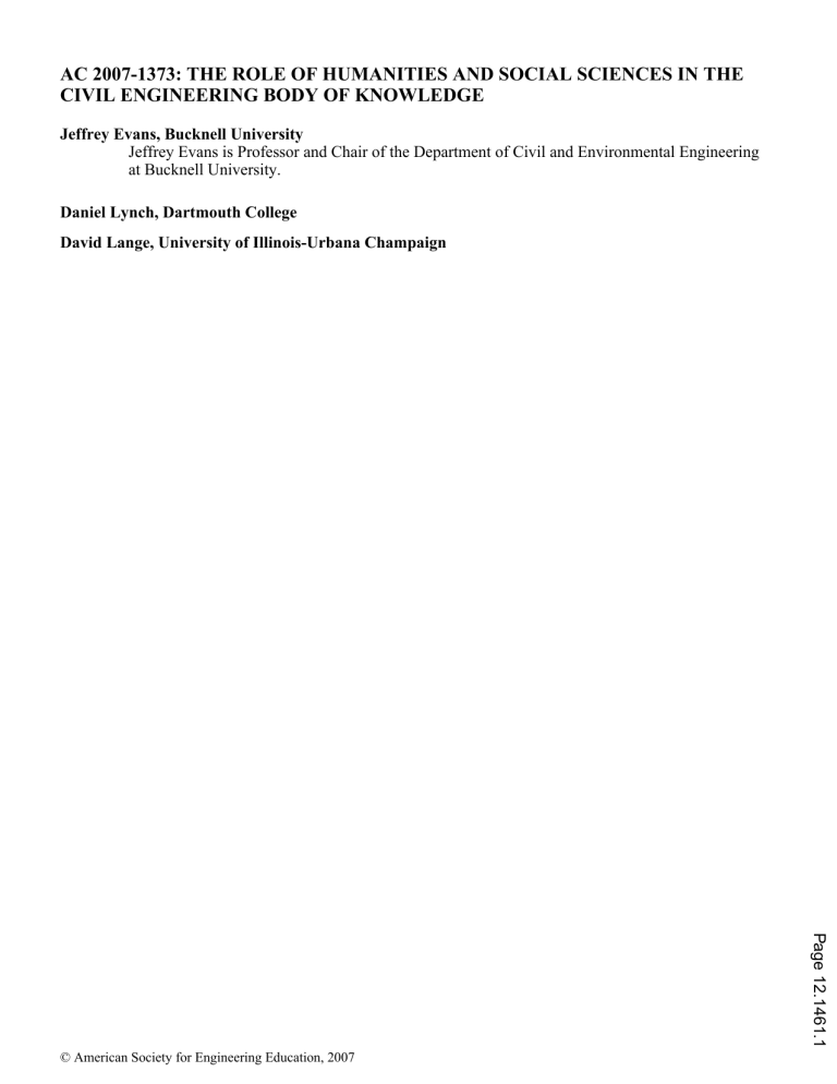 Humanities & Social Sciences in Civil Engineering Education