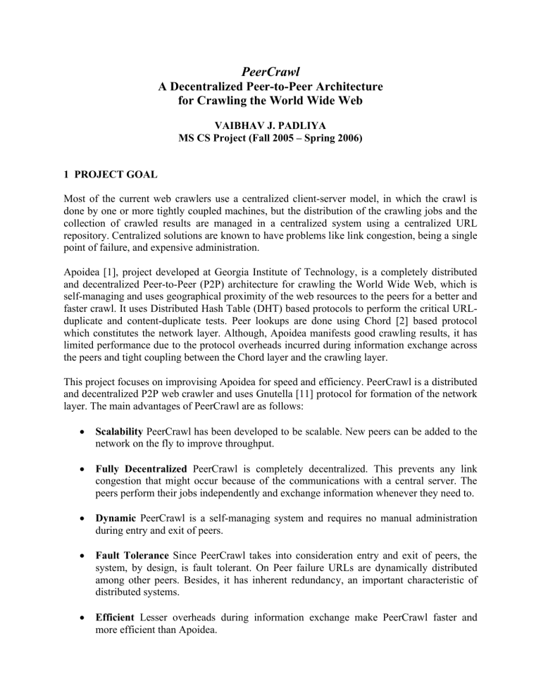 PeerCrawl: Decentralized P2P Web Crawler Architecture