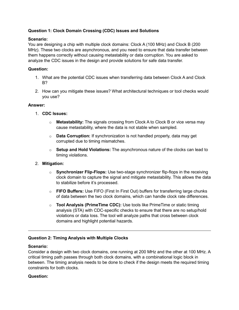 ASIC Design: Clock Domain & Timing Analysis Q&A