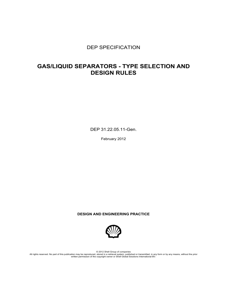 Gas/Liquid Separator Design: DEP Specification & Rules