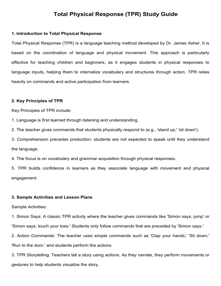 TPR: Total Physical Response Study Guide