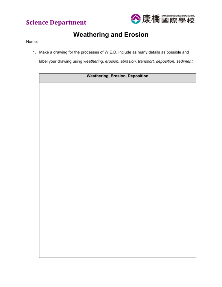 Weathering, Erosion, Deposition Worksheet