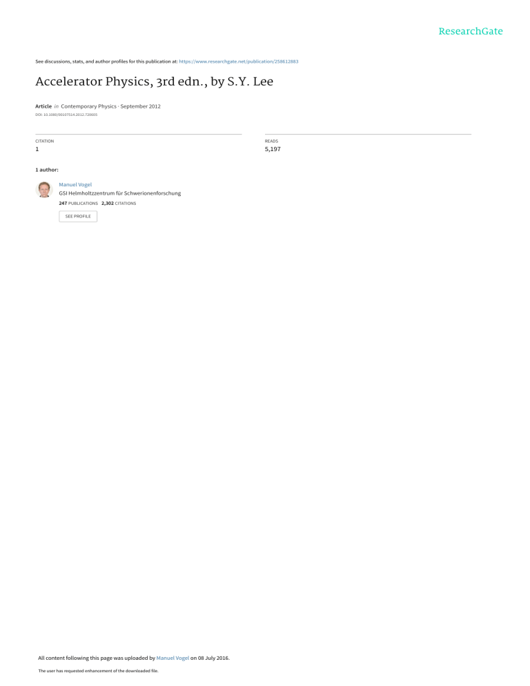 Accelerator Physics Book Review: S.Y. Lee, 3rd Ed.