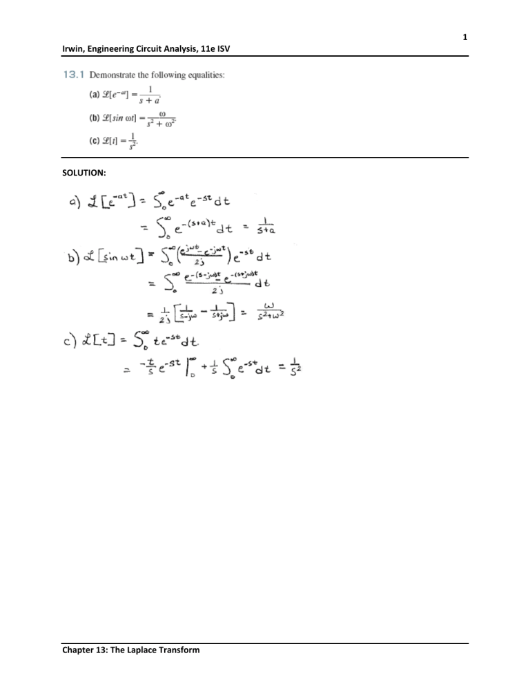 Laplace Transform Solutions: Irwin's Circuit Analysis, Ch 13