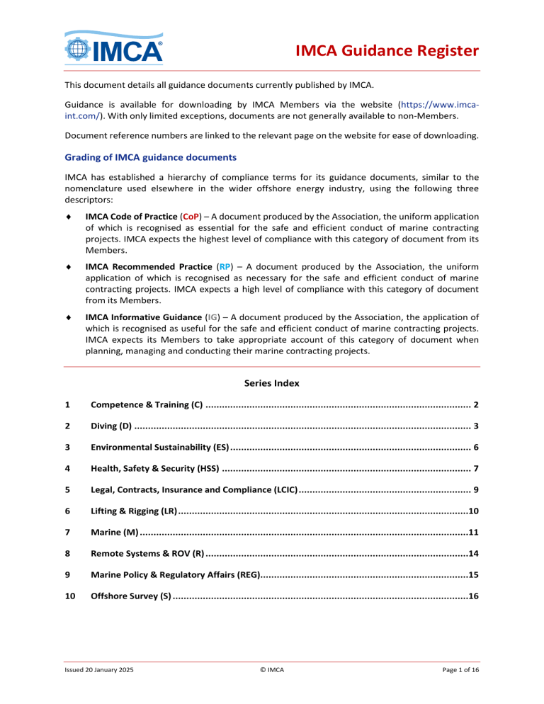 IMCA Guidance Register: Marine Contracting Documents