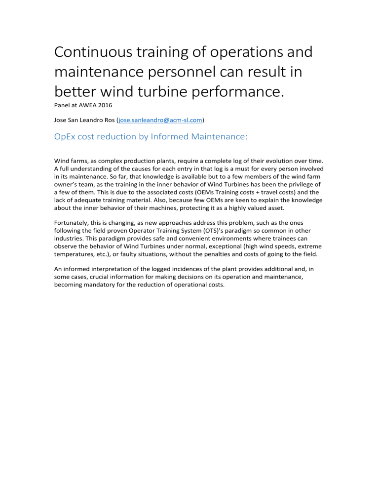 Wind Turbine Training: Improving Performance & Reducing OpEx