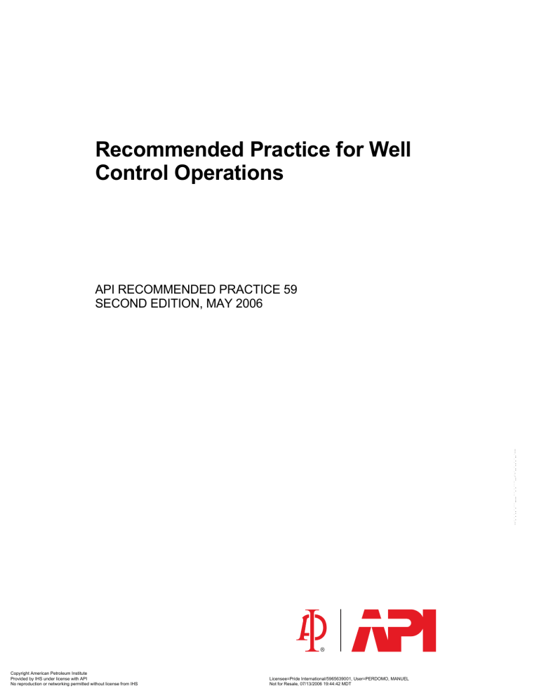 API RP 59: Well Control Operations Recommended Practice