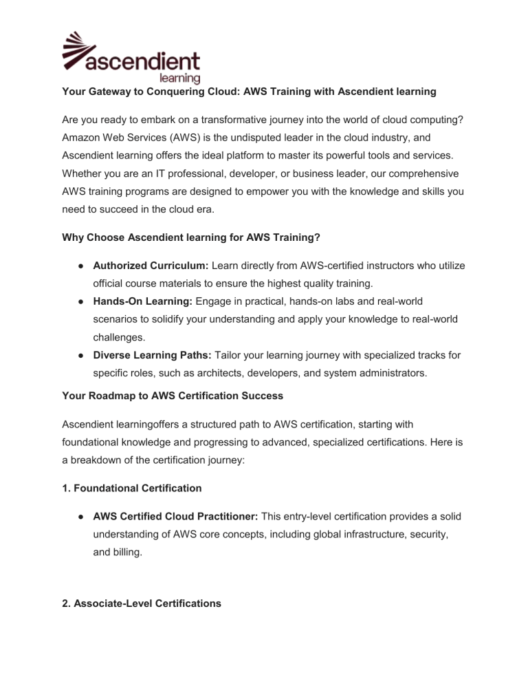 AWS Training: Ascendient Learning Certification Roadmap