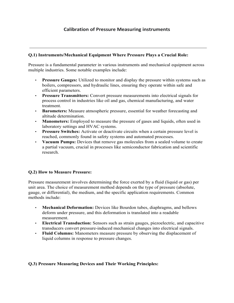 Pressure Instrument Calibration Guide