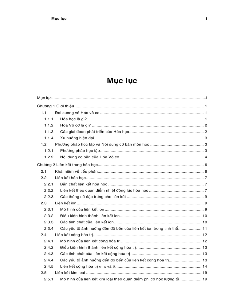 Inorganic Chemistry Table of Contents