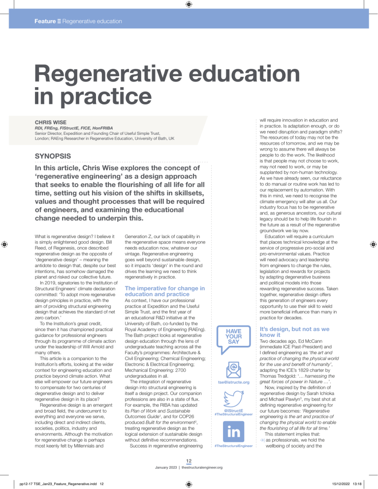 Regenerative Education & Engineering: A Design Approach