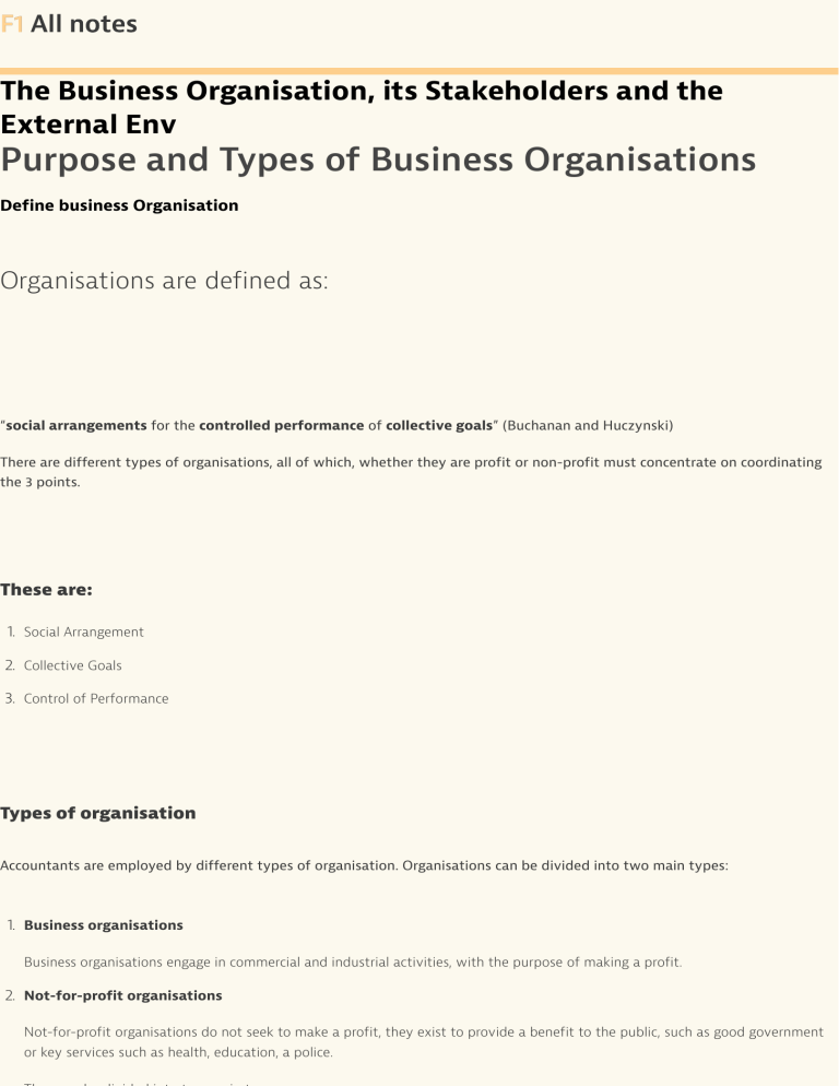 Business Organizations, Stakeholders & Environment Notes