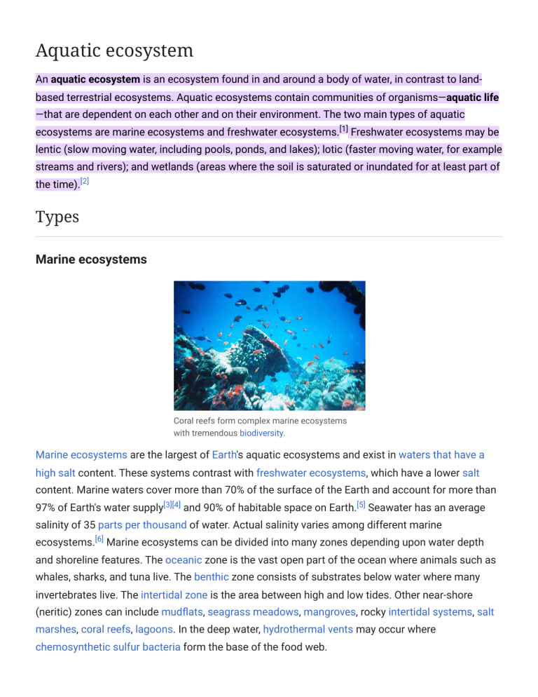 Aquatic Ecosystems: Types, Functions & Characteristics