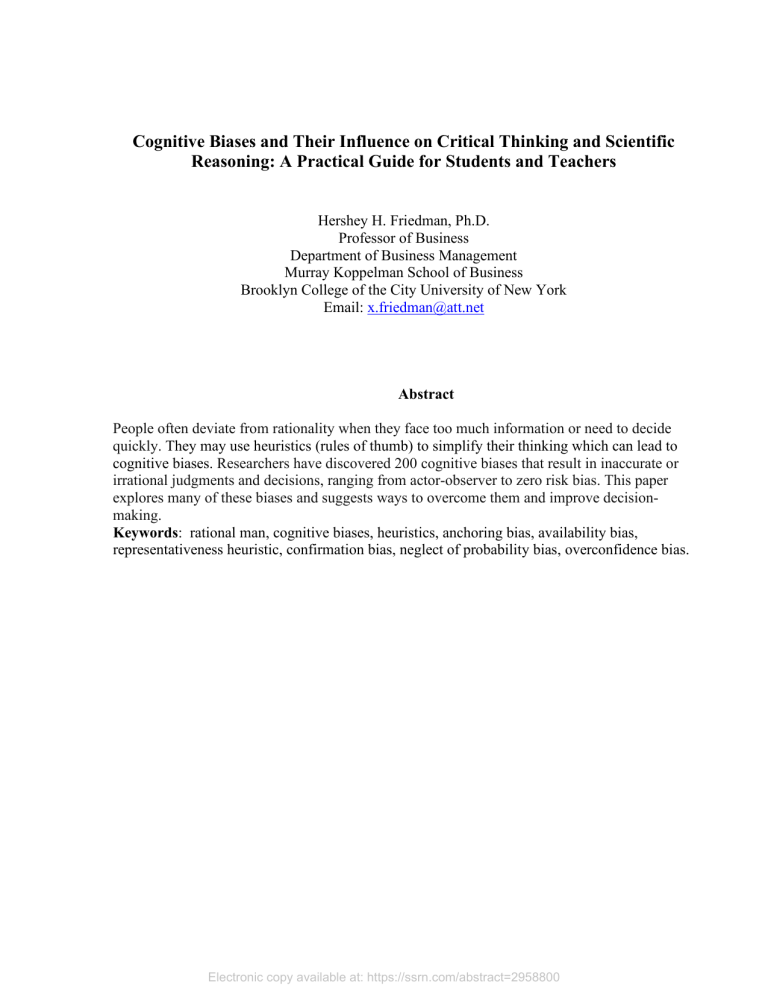 Cognitive Biases: A Practical Guide for Students & Teachers