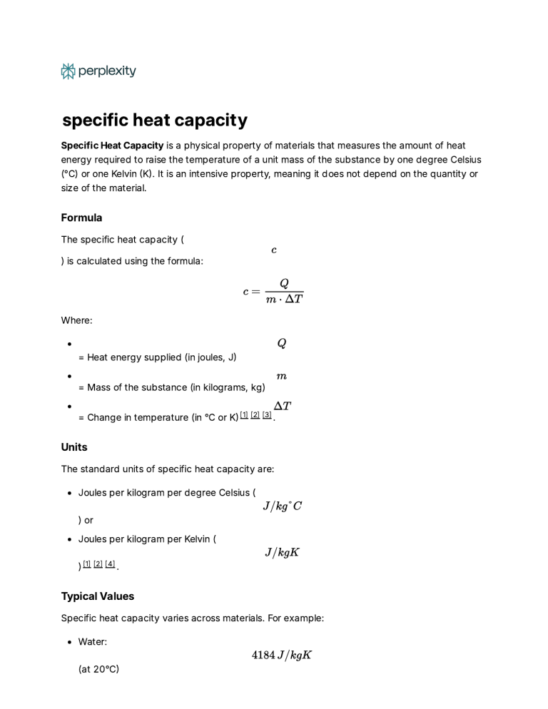 Specific Heat Capacity: Definition, Formula & Applications
