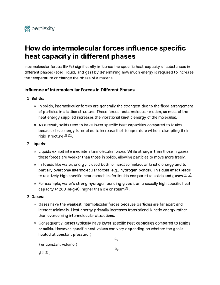Intermolecular Forces & Specific Heat Capacity: Phase Influence