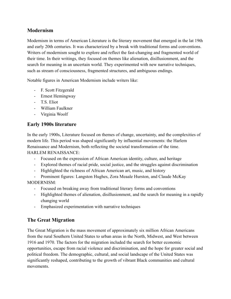 American Literature: Modernism, Harlem Renaissance & More