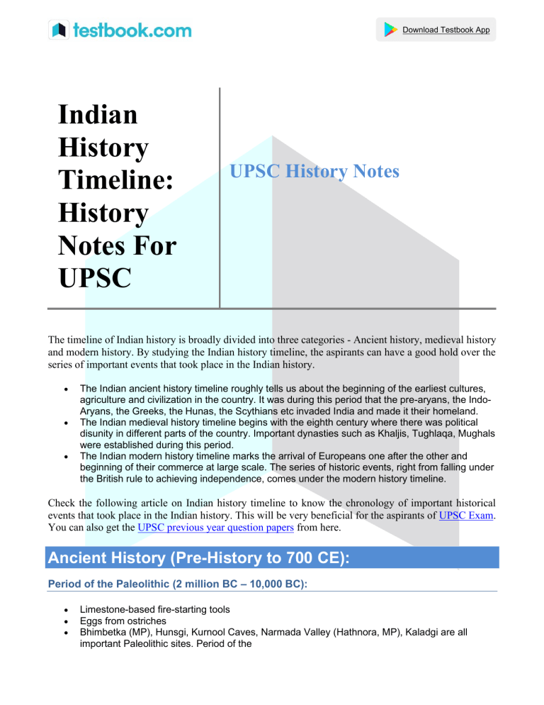 Indian History Timeline: UPSC Exam Notes