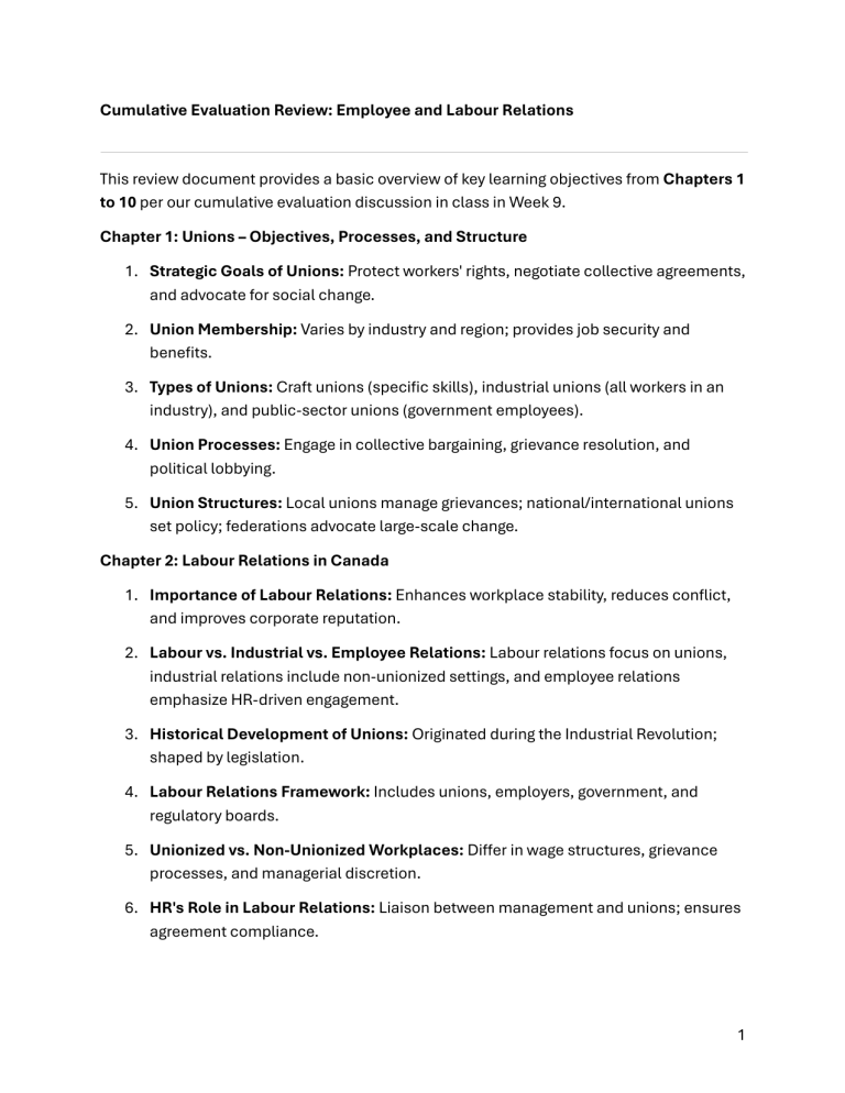 Employee & Labour Relations Review: Chapters 1-10