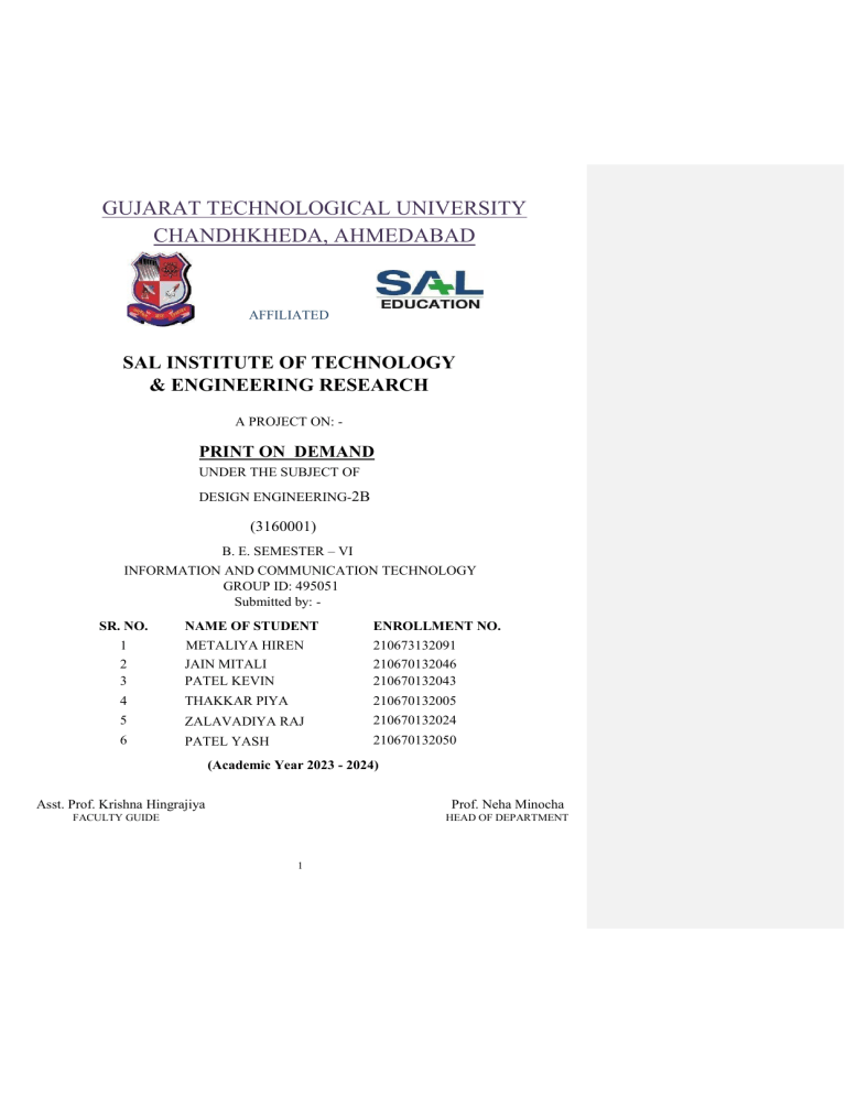 Print on Demand Project Report - ICT, Design Engineering