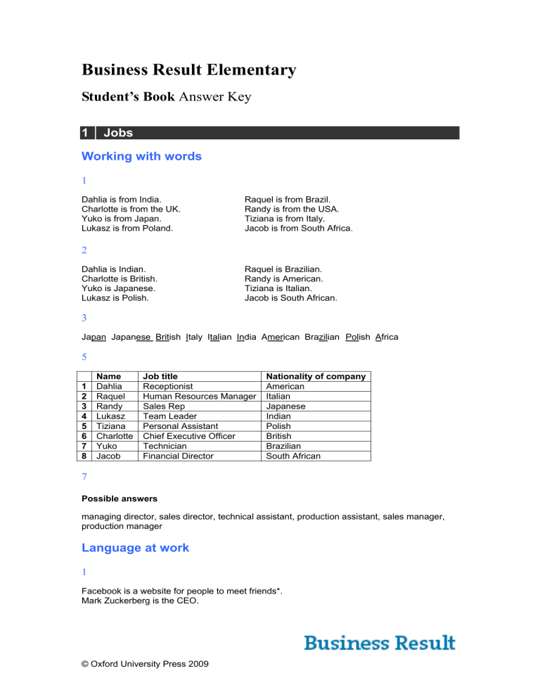 Business Result Elementary Answer Key