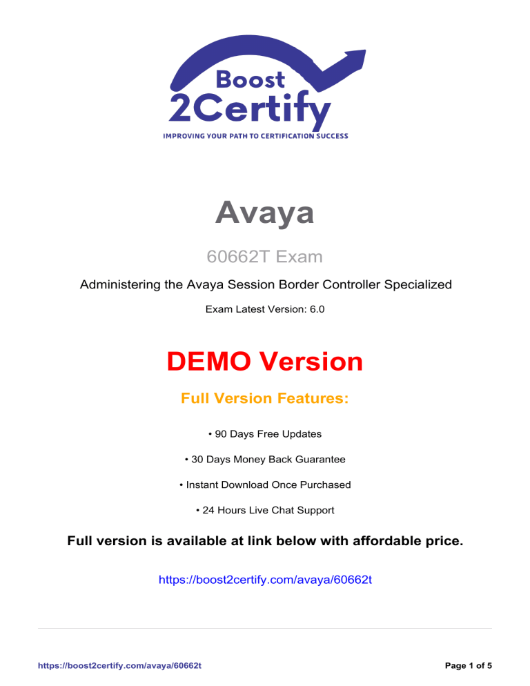 Avaya 60662T Exam Questions - SBC Administration