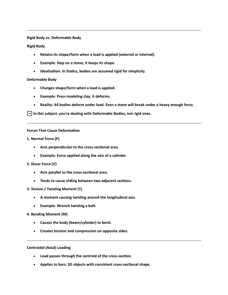 Deformable Body Mechanics: Stress, Strain, Torsion