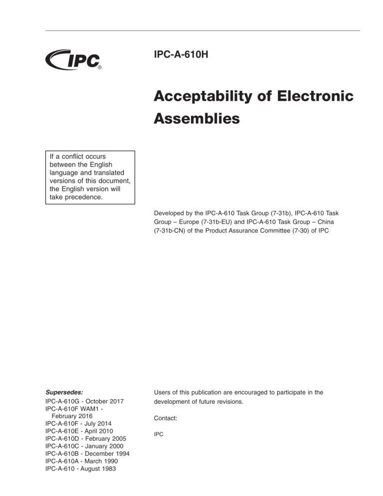 IPC-A-610H: Acceptability of Electronic Assemblies Standard