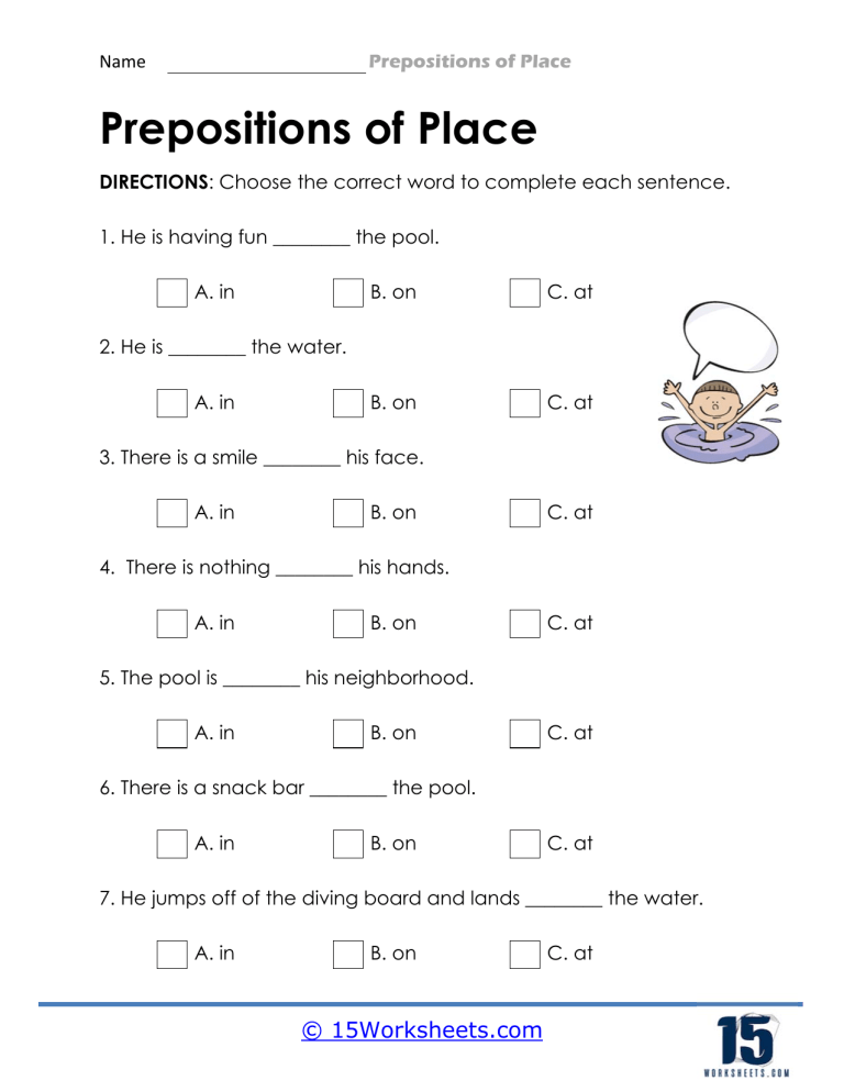 Prepositions of Place Worksheet: In, On, At Practice