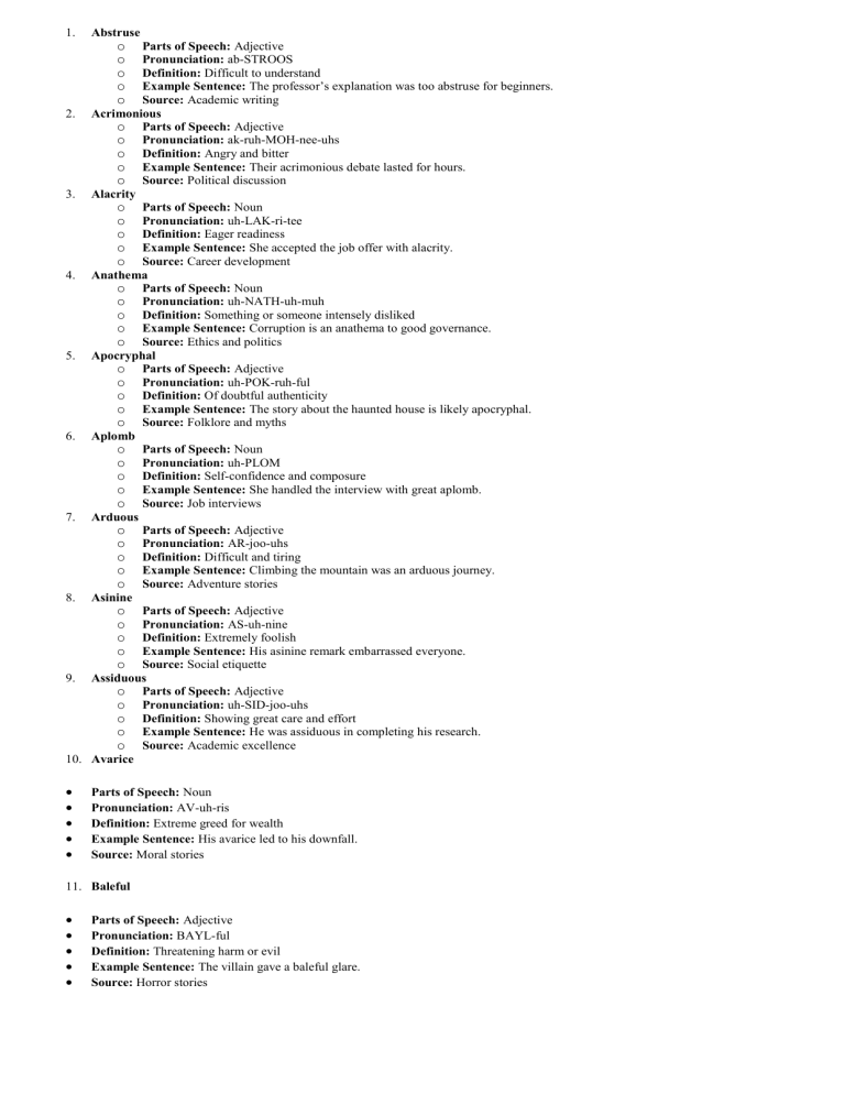 Vocabulary List: Definitions & Examples