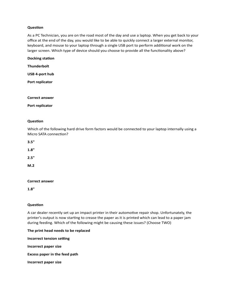 PC Technician Exam Questions and Answers