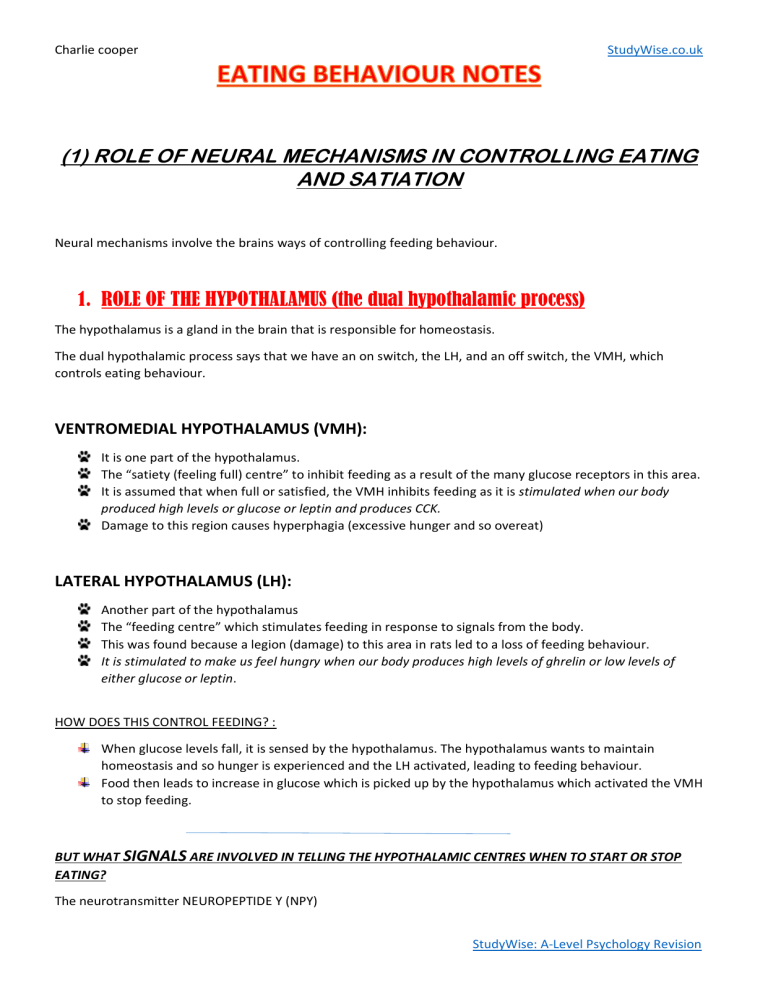 Neural & Evolutionary Control of Eating: A-Level Psychology