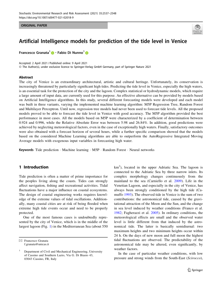AI Models for Tide Prediction in Venice