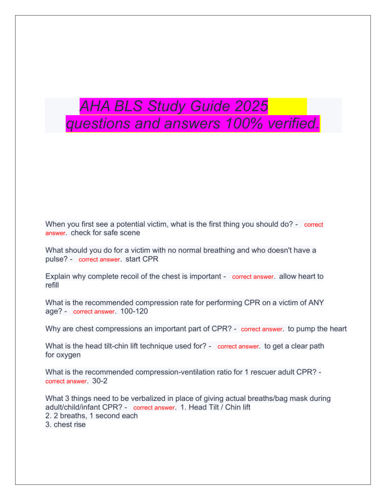AHA BLS Study Guide 2025: Questions & Answers