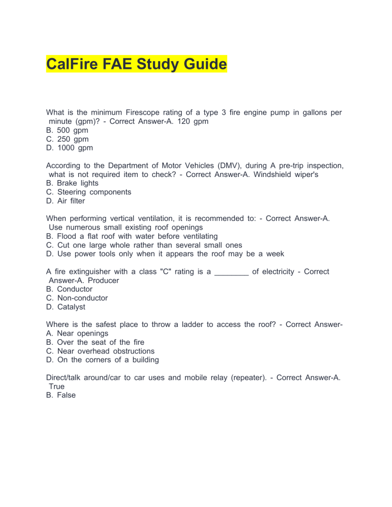 CalFire FAE Study Guide: Firefighting Basics