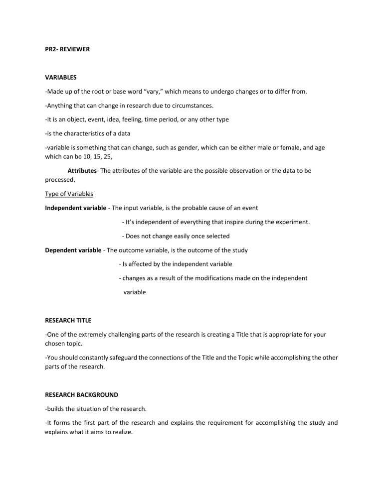 Research Reviewer: Variables, Title, Problem, Hypothesis