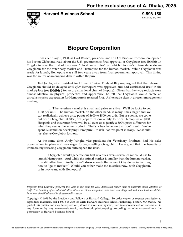 Biopure Corporation: Oxyglobin vs. Hemopure Case Study