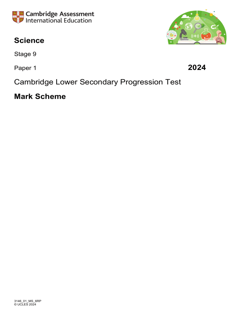 Science Stage 9 Paper 1 Mark Scheme | Cambridge