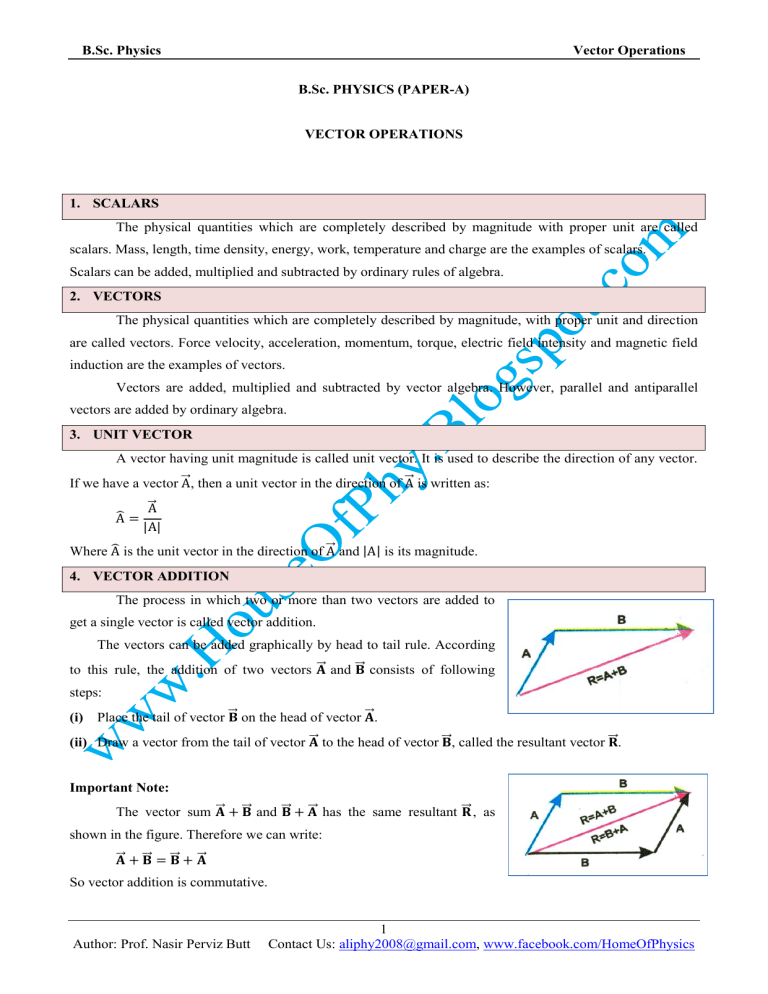 Vector Operations: B.Sc. Physics Lecture Notes