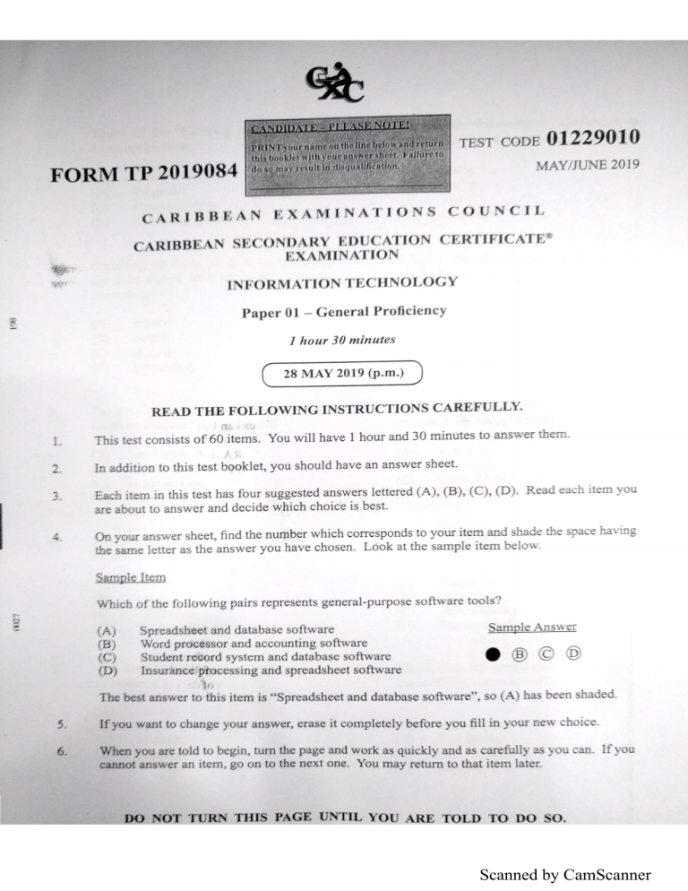 CSEC IT Exam Paper: General Proficiency