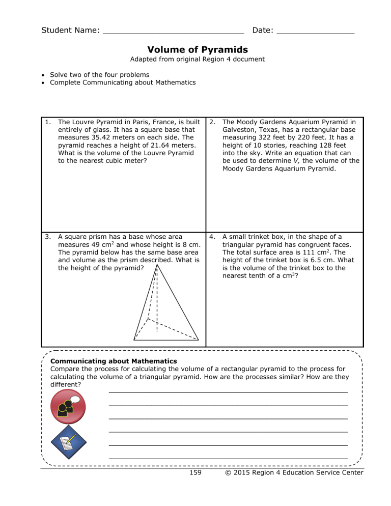 Volume of Pyramids Worksheet: Geometry Problems