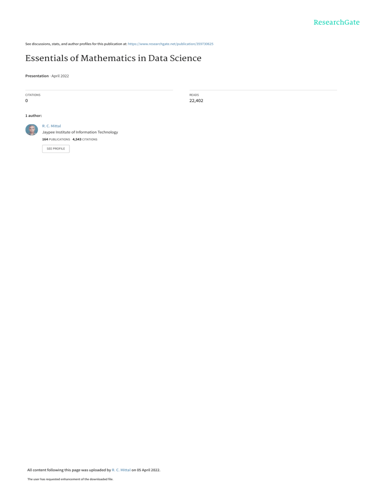 Mathematics Essentials in Data Science: Linear Algebra & PCA