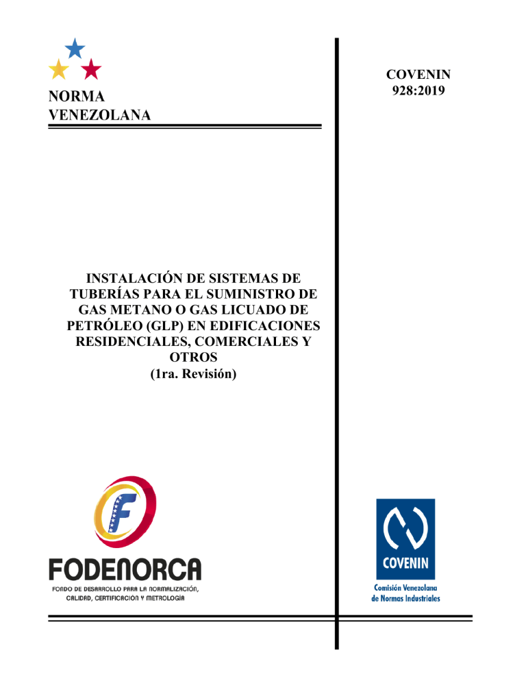COVENIN 928:2019 Norma Instalación Tuberías de Gas