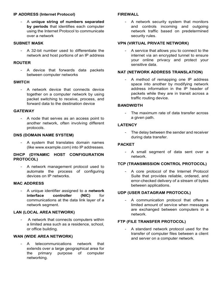 Networking Concepts Reference Guide