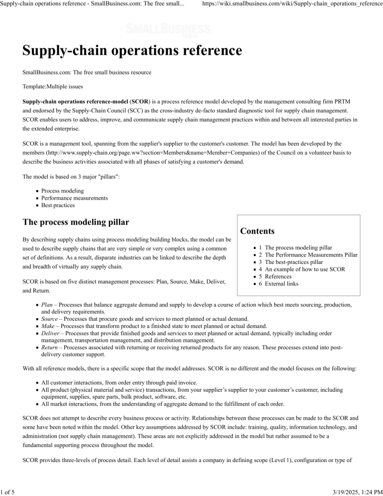 SCOR Model: Supply Chain Operations Reference Guide